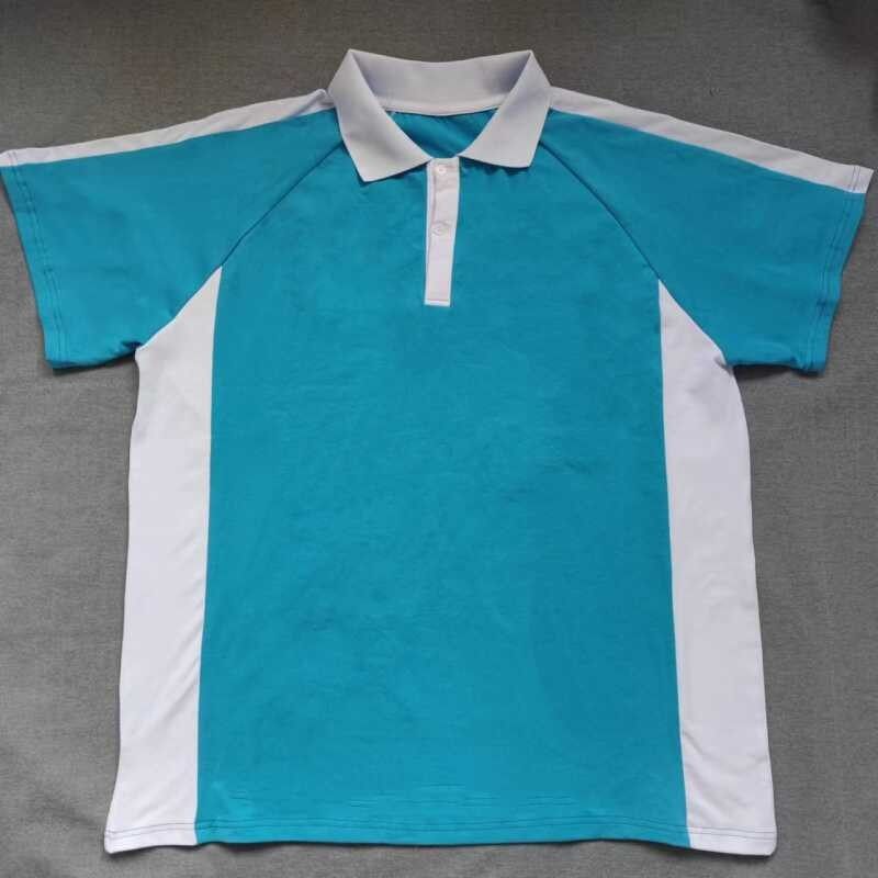 定做夏季男女校服同款短袖T恤衫蓝色拼接白色翻领休闲POLO衫T恤衫