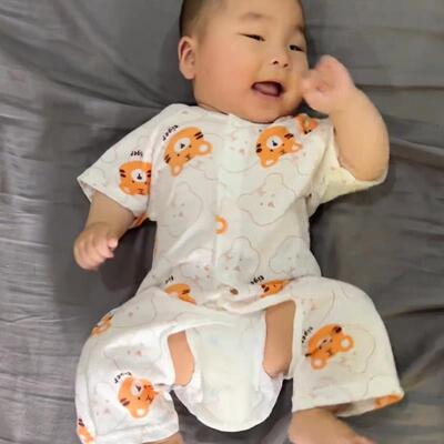 婴儿开档连体衣服新生儿纯棉夏季空调房轻薄透气男女宝宝哈衣爬服