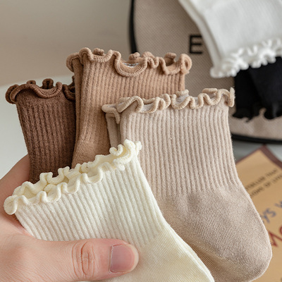 MOREMOLI女中筒袜纯棉jk花边