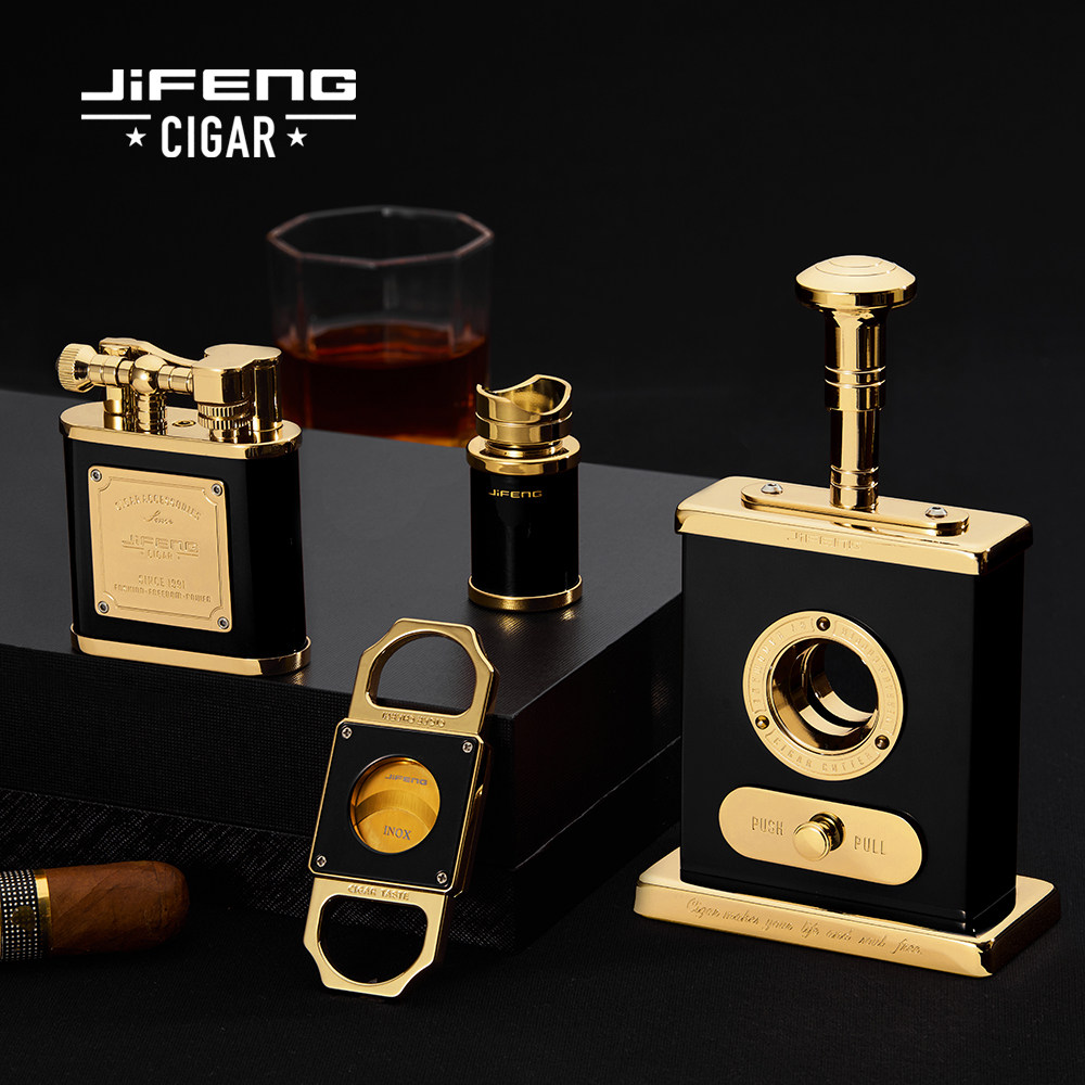 JIFENG季风高档台式剪便携雪茄剪打火机烟拖礼盒烟具套装