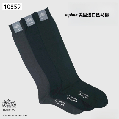 HALISON男士正装商务绅士素面匹马棉长筒及膝袜纯色简约
