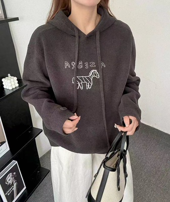 81258蓝粒绒韩系加绒加厚连帽宽松毛衣女秋冬百搭保暖上衣