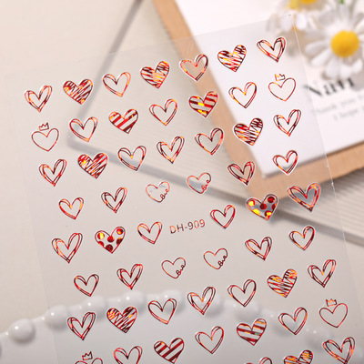 美甲贴纸饰品平面涂鸦线条爱心指甲贴镂空百搭DH909贴纸简约爱心
