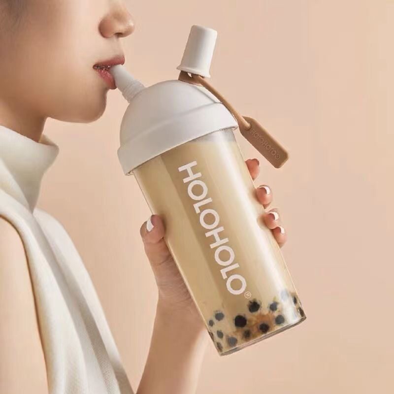 holoholo奶茶杯儿童水杯简约女生高颜值咖啡杯便携吸管杯子