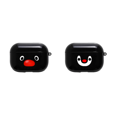 可爱pingu企鹅纯黑简约适用苹果耳机壳果冻亮黑保护套Airpodspro2/3代蓝牙无线耳机硅胶软壳情侣