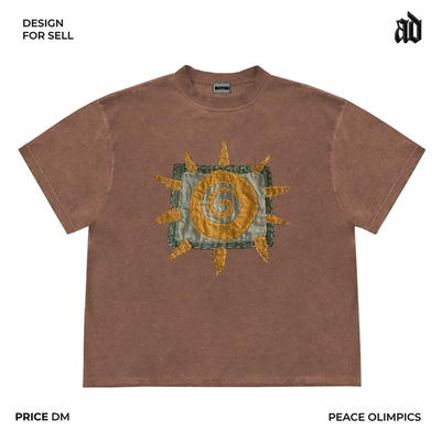 Mottled斑驳！ 原创艺术家贴布！独特太阳螺旋小众宽松OS短袖T恤