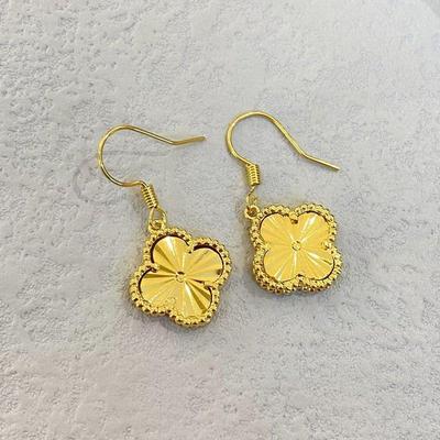 越南沙金四叶草黄金色耳环