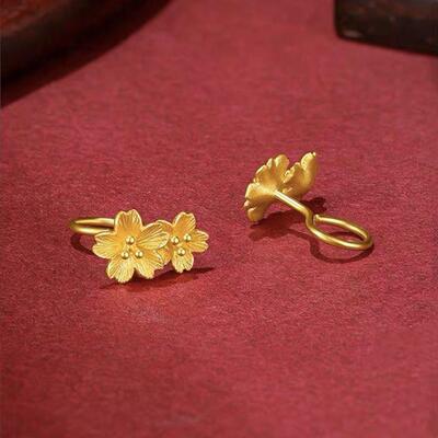 越南沙金格桑花黄金色耳环