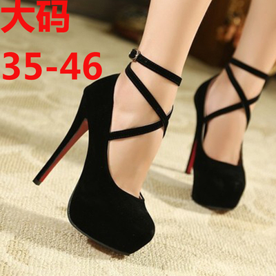 大码超高跟夜店变装绒面交叉绑带