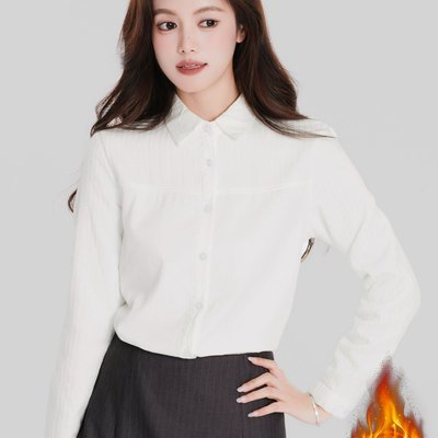已出货加绒秋冬新款娃娃领白色衬衫长袖学生百搭简约拼接打底衬衣