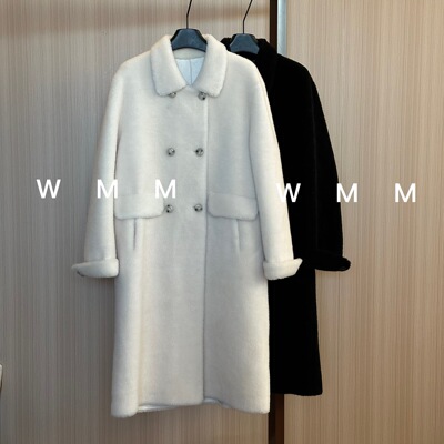 WMM长款翻领颗粒毛毛外套优雅气质韩版女秋冬新款百搭时尚休闲
