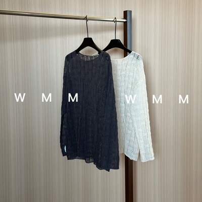 WMM飘飘透透长袖拼接镂空上衣女春秋新款百搭时尚纯色显瘦韩气质