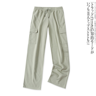 松紧高腰休闲百搭薄绒工装长裤