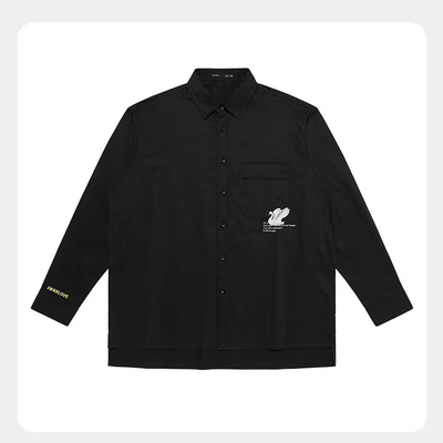 男士仙鹤刺绣宽松长袖工装衬衫