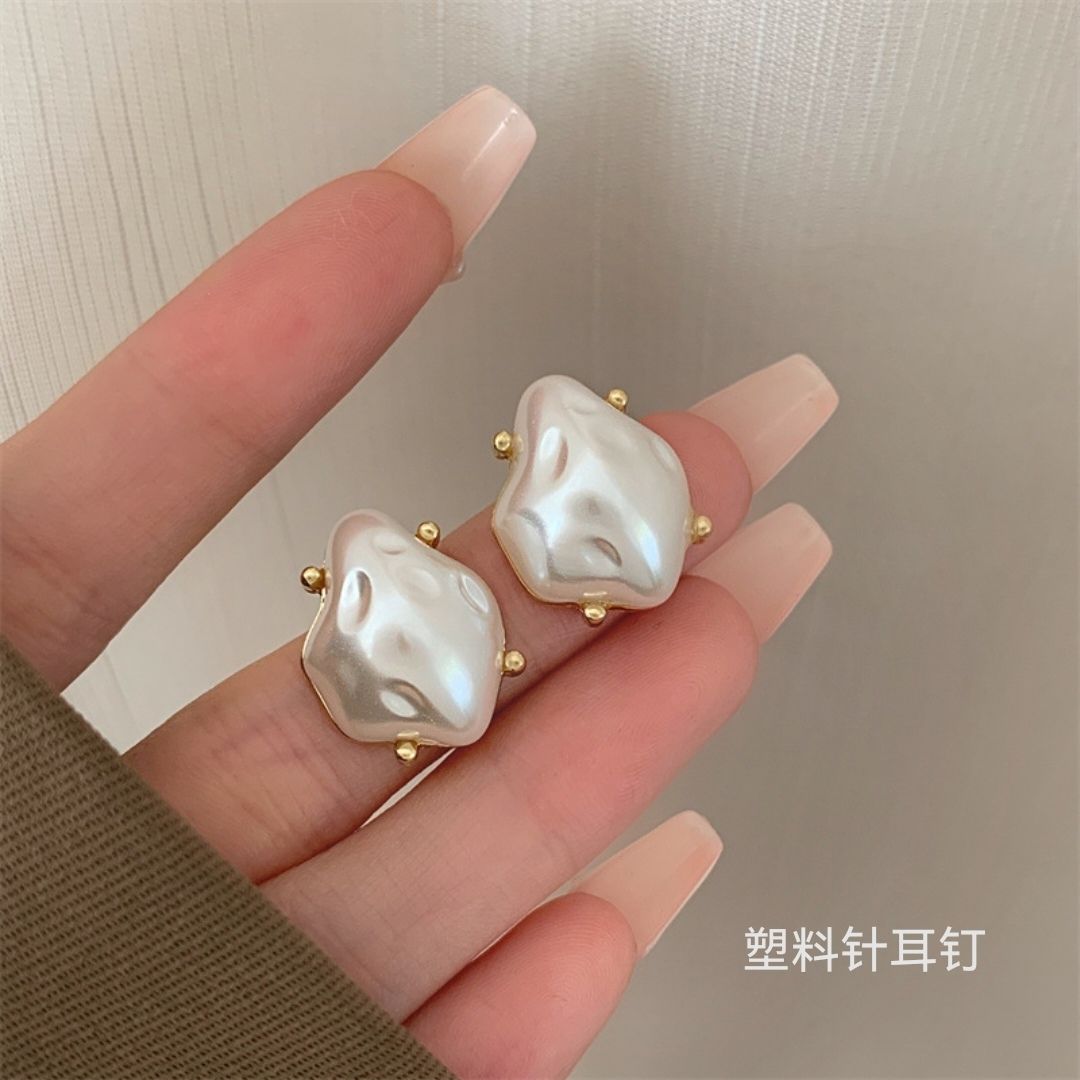 塑料针不规则珍珠耳钉女银针复古巴拉克耳环ins小众设计感耳饰潮