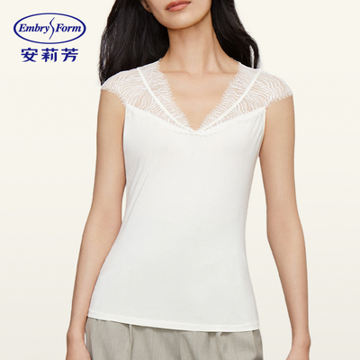 安莉芳专柜新品v领无袖蕾丝拼接打底上衣女士薄款舒适秋衣ED00315