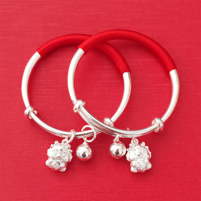 龙兔宝宝纯银手镯999足银铃铛儿童小孩脚镯婴儿满月周岁礼物正品