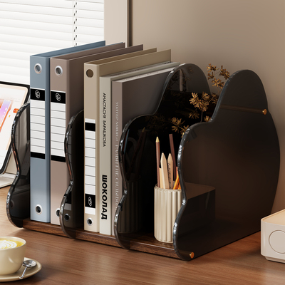 办公桌上文件夹收纳架桌面文件放置架档案试卷整理盒亚克力书架办公用品小型立式书立架办公室工位书本置物架