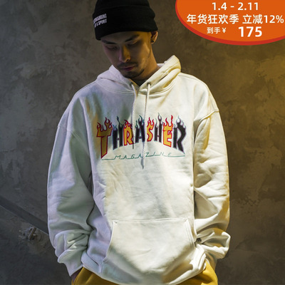 THRASHER 印花拼接帽衫 DOUBLE FLAME LOGO 经典款 火焰滑板