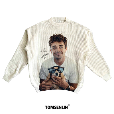 tomsenlin原创勒克莱尔美式康丽印花慵懒休闲毛衣