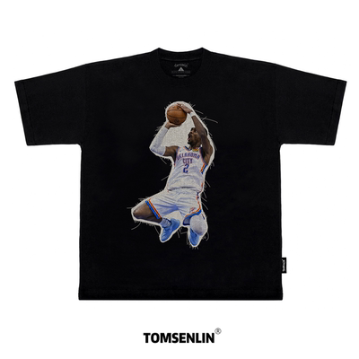 tomsenlin亚历山大复古跳投线毯手工贴布remake黑白短袖
