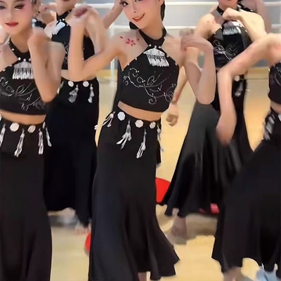 新款儿童傣族舞蹈服孔雀舞艺考包臀裙花腰姑娘儿童民族舞练功服装