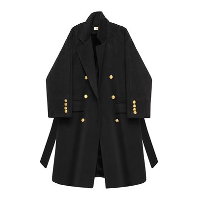 黑色毛呢子大衣毛外套秋冬加绒