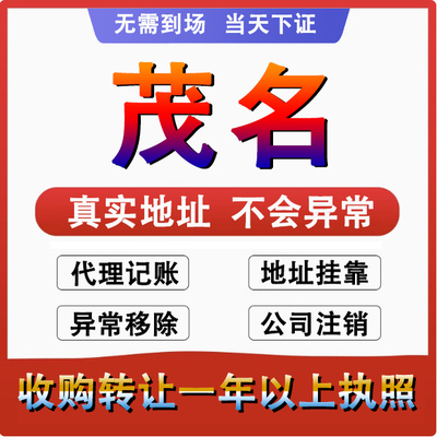 茂名广州广东茂南公司个体户注册代账变更注销营业执照减资地变更