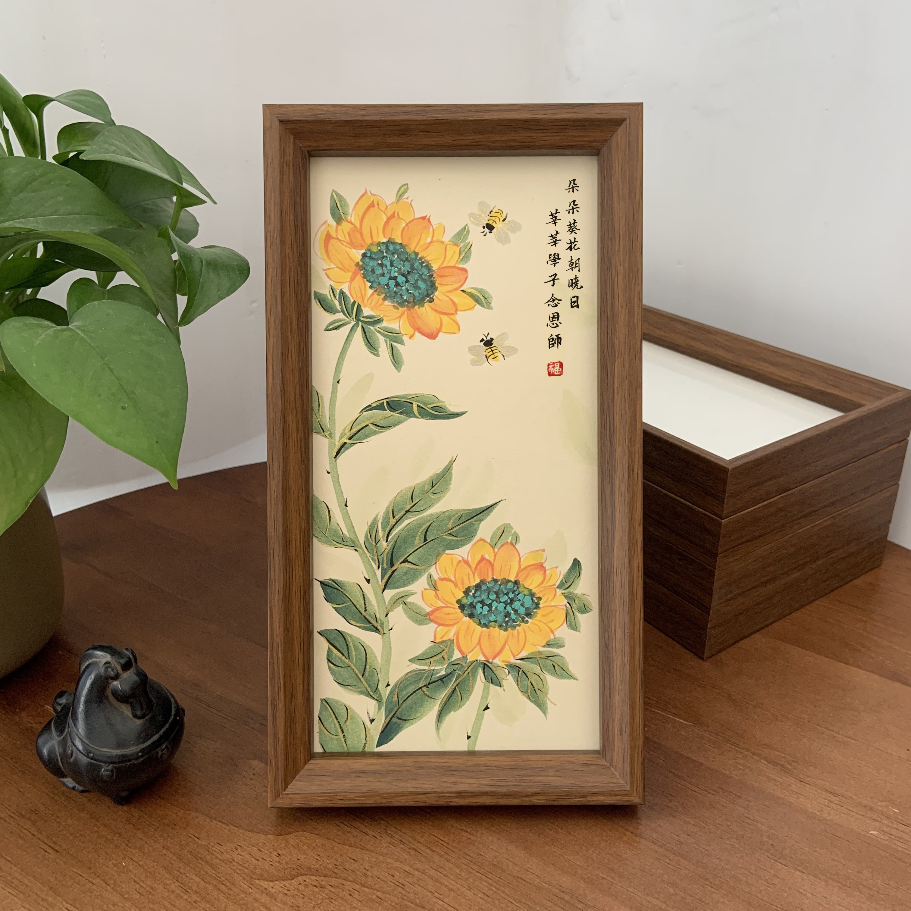 纯手绘向日葵国画摆台毕业礼物桌面装饰画摆件毕业季送老师礼品