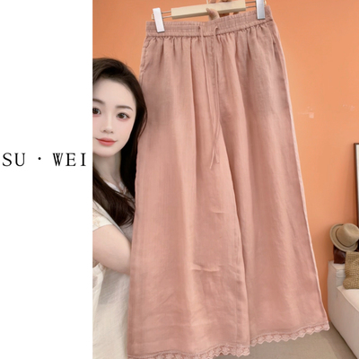 苏维原创夏季文艺宽松花边刺绣直筒显瘦休闲女裤6007