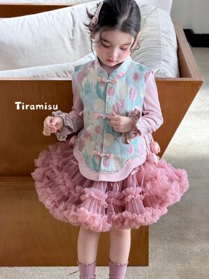 Tiramisu女童新中式马甲2026秋冬新款儿童洋气时髦国风坎肩两件套