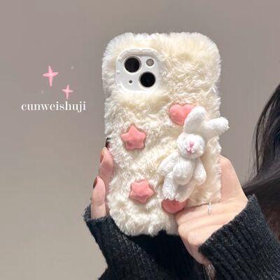 秋冬天保暖手毛茸茸毛绒s16/s15pro可爱兔子s17t手机壳vivoy78+女y35m网红Y77/x80pro/x70软x60/X50/vivox90s