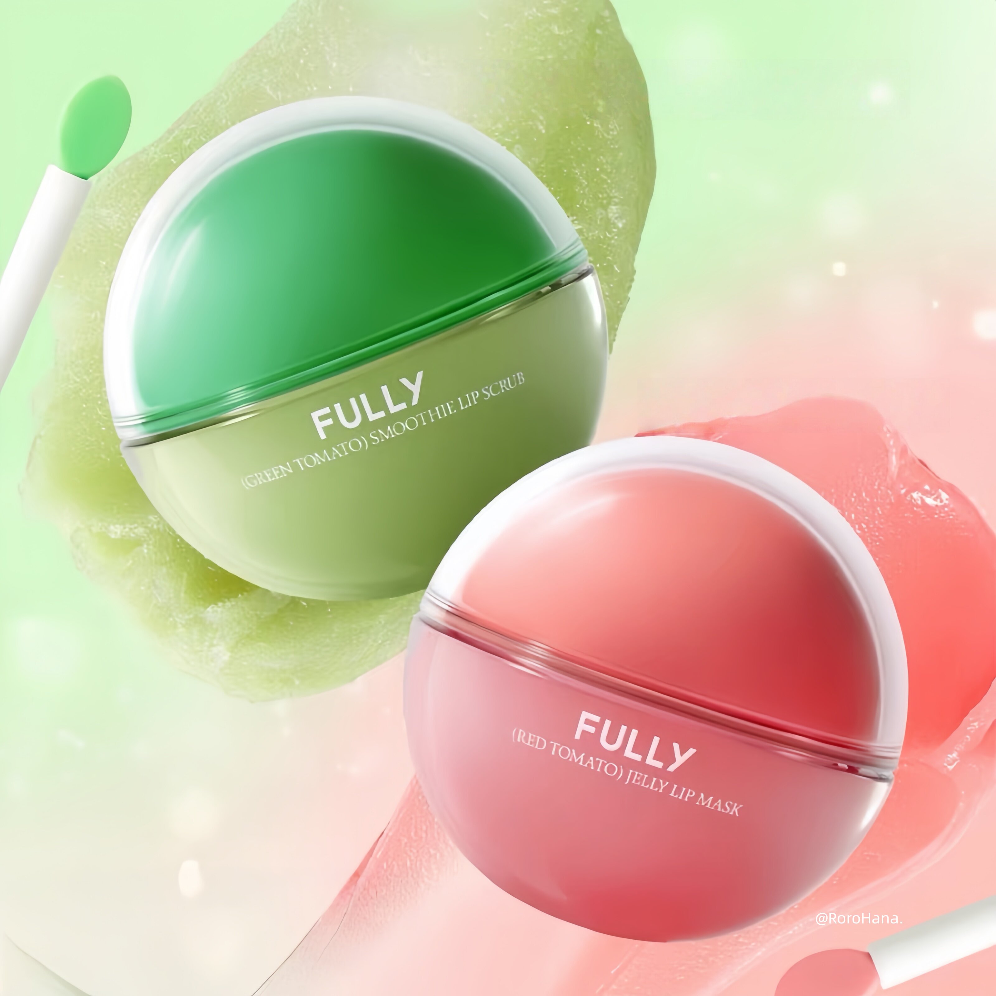 FULLY绿番茄唇部磨砂膏+红番茄唇膜 温和软化死皮玻尿酸夜间修护