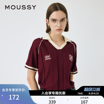 MOUSSY 早春学院风美式复古撞色宽松短袖T恤010IA474-6921