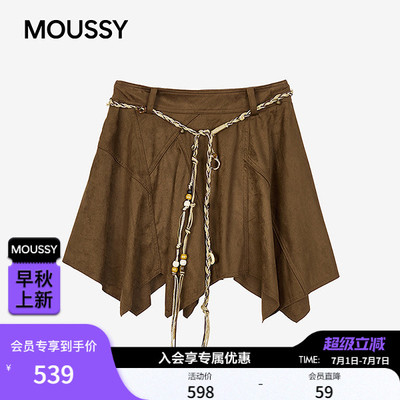 MOUSSY 2026夏新品复古辣妹风编织腰带不规则半身裙028JSZ31-1043
