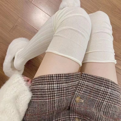 过膝袜配靴子拼接网红显瘦堆堆袜