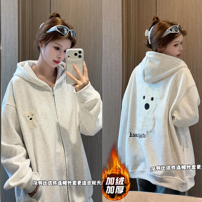加绒加厚毛绒绣花男女款开衫连帽卫衣情侣外套 KS26909加绒/P55