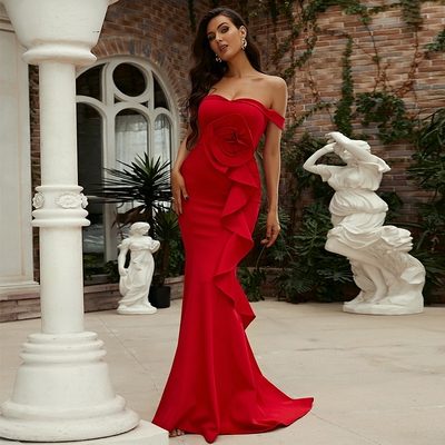 wedding dress long dress red women clothes night club party