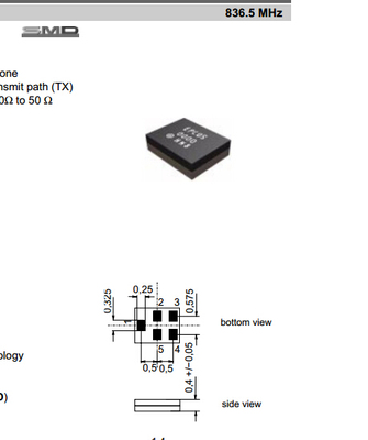 进口 EPCOS 声表滤波器 B9426 836.5M 836.5MHZ 贴片 5脚 1.4x1.1