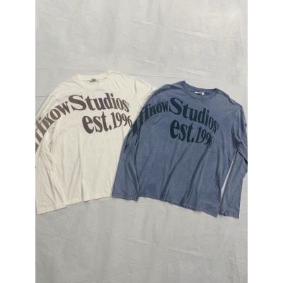 affixow 1996斜体字母印花复古风水洗褪色长袖男女T恤情侣款潮