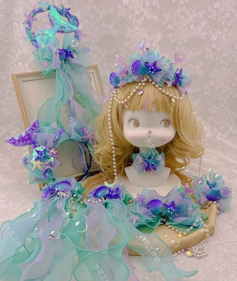 原创蓝绿紫色人鱼发饰