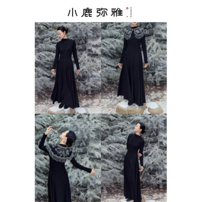 小鹿弥雅原创新中式《朱雀》半高领气质百搭针织连衣长裙红裙秋冬