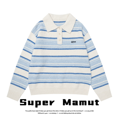 SuperMamnt条纹撞色polo毛衣