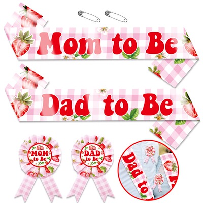 MOM&DAD TO BE 宝宝性别揭示迎婴派对草莓肩带徽章 BABY SHOWER