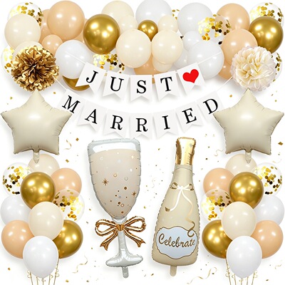 JUST MARRIED 婚礼气球拉旗纸花球套装 PT-LP-QQL-1209-2
