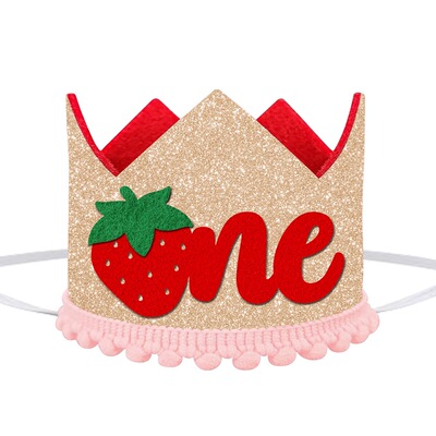 HAPPY BIRTHDAY 宝宝一周岁生日派对草莓生日帽 MYS