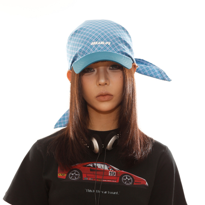 原创韩版格子绑带帽子男女