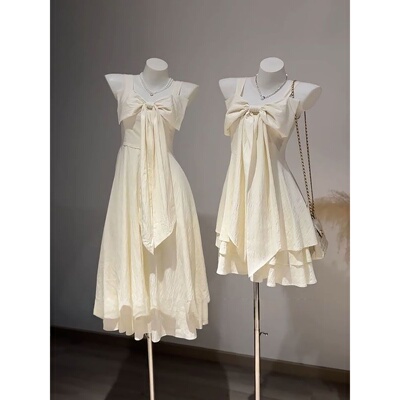 白月光蝴蝶结连衣裙高级礼服裙