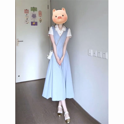 假两件POLO领短袖衬衫连衣裙