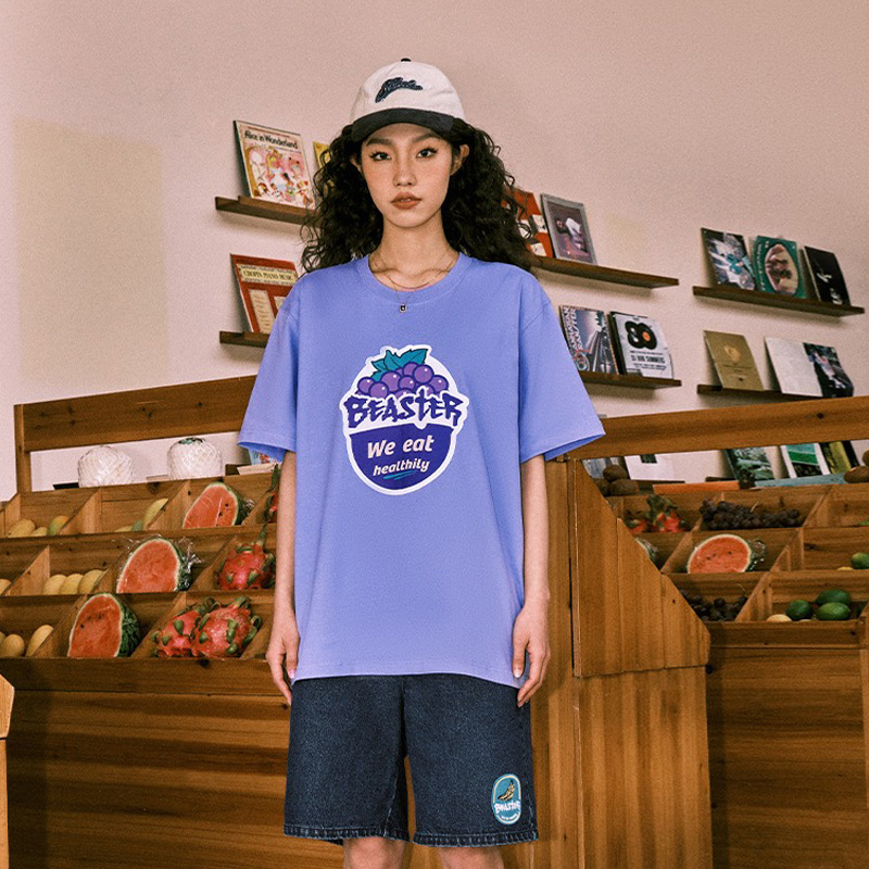 BEASTER小恶魔水果印花男士短袖t恤男夏季新款重磅美式户外情侣装_虎窝淘